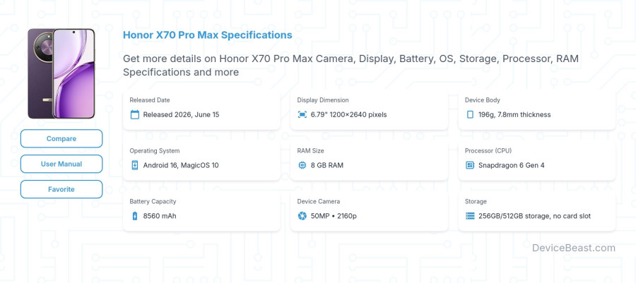 Honor X70 Pro Max Specifications | DeviceBeast.com