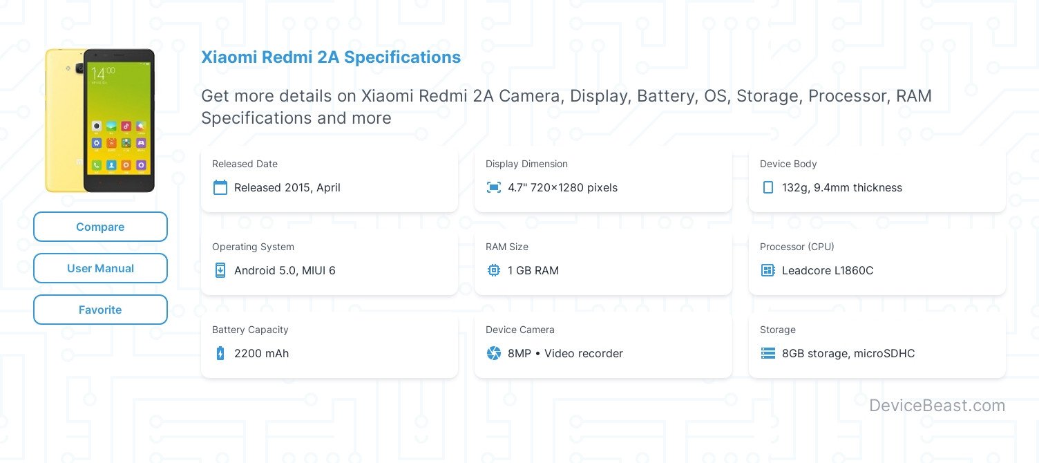 Xiaomi Redmi 2A Specifications DeviceBeast Xiaomi Redmi 2A Specifications DeviceBeast